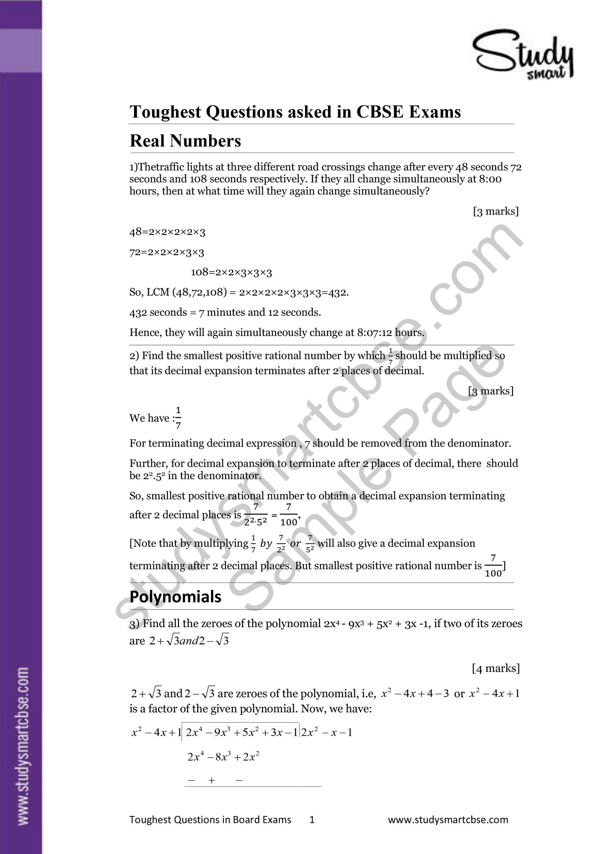 Most Difficult Question Maths Class 10 (2025 - 2026)– STUDY SMART CBSE